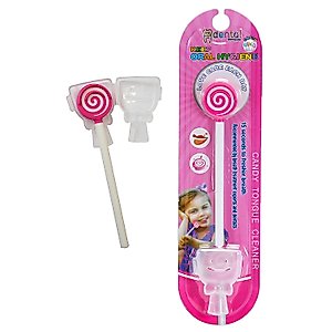 Kids Tongue Scraper or Cleaner Set – BPA-Free Plastic Dental Scrapers Helps Freshen Bad Breath, Remove Gunk – Multicolored with Easy-to-Grasp Handles and Brush Covers by 55Dental, Ages 2+ (Pink)