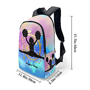 Urcustom Personalized Name Cheerleader Girl Rainbow Watercolor Backpack Unisex Bookbag for Boy Girl Travel Daypack Bag Purse 17.7 IN