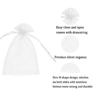 50 Pcs 5x7 inch Gift Wrap Bags, Organza Sheer Clear Tulle Fabric, White Drawstring Sachet for Baby Shower Favor, Birthday Party Favor, Bachelorette Party, Girls Graduation,Small Votive Candles,Marble
