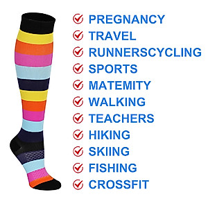 Double Couple 3 Pairs Compression Socks for Women Men 20-30mmhg Knee High Stocking for Sports Running Travel Nurses