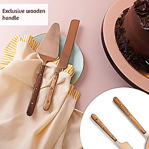 Folkulture Cake Knife and Server Set, Stainless Steel Cake Cutting Set for Wedding, Pie or Patry Serving Set for Home Decorations, Large 2-Piece Dessert Set for Boho Gifts, Rose Gold