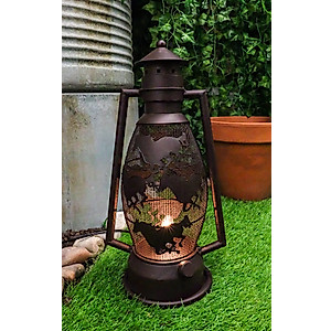 Ebros 15" Tall Old Fashioned Rustic Country Western Electric Metal Lantern Nightstand Lamp Light Or Wall Shadow Caster for Home Patio Poolside Garden Decorative (Cowboy Riding Horse)