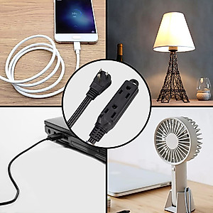 EP 9 Ft 3 Outlet Extension Cord with Flat Plug, 3 Prong Grounded, 16/3 SPT-3 Power Cable for Indoor Use, Black, 2 Pack