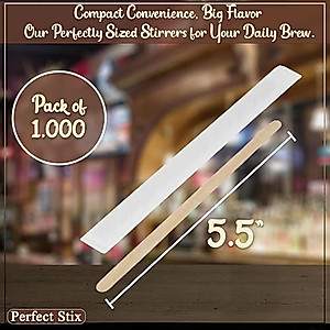 Perfect Stix 5.5 Inch 1000CT Paper Wrapped Coffee Stirrers, Individually Wrapped Coffee Stirrers, Wrapped Stir Sticks Disposable Wood Coffee Sticks