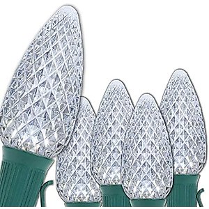 Wintergreen Lighting C9 OptiCore Cool White LED Commercial Outdoor Christmas Lights – Heavy Duty Christmas String Lights; Green Wire (25 Lights, 25 ft, Cool White)