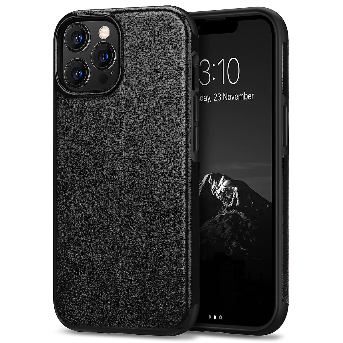 TENDLIN Compatible with iPhone 13 Pro Max Case Premium Leather TPU Hybrid Case Compatible for iPhone 13 Pro Max 6.7-inch Released in 2021 (Black)