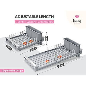 Isabel Lily Dish Drying Rack - Space-Saving Kitchen Organizer with Drainboard & Detachable Utensil Holder - Rust-Proof Stainless Dish Washer Dryer Rack