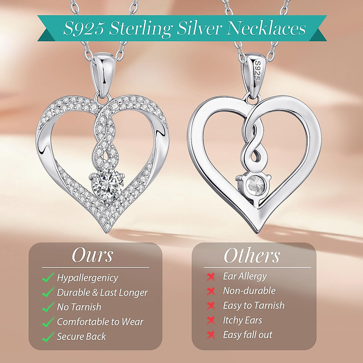 LOUISA SECRET Infinity Heart Birthstone Necklaces for Women, 18k Gold Plated 956 Sterling Silver Forever Love Pendant Jewelry for Her, Ideal Gift for Wife, Girlfriend, Mom on Birthday, Anniversary, Valentine's Day