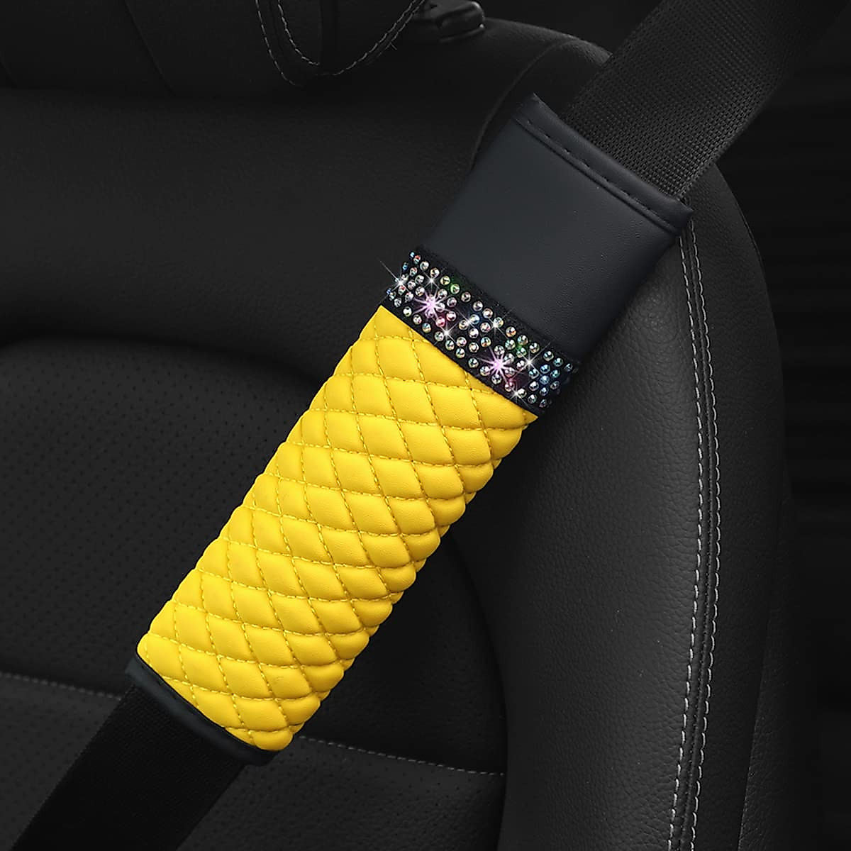 zipelo 2 Pcs Auto Seat Belt Cover, Breathable Leather Shoulder Pads Protect Your Neck, Harness Pads Strap for a More Comfortable Driving, Car Accessories Compatible with Adults Kids (Yellow)
