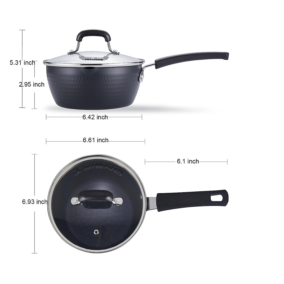 ONGIFT 1.3QT Nonstick Sauce Pan with Lid, Yukihira Sauce Pot with Pour Spouts, Multipurpose Handy Little Saucepan with Stay Cool Handle, Small Pots for Cooking, Soups, Noodles, Hot Milk, Black Pot