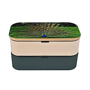 KOOLR Peacocks Print Bento Box Adult Lunch Box With 2 Compartments Stackable For Work Picnic Leak Proof Bento Box