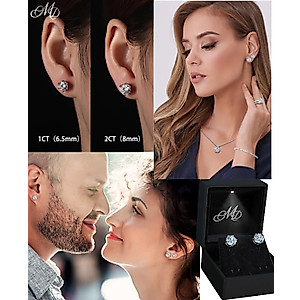 Moissanite Stud Earrings/No Poke Screw Back / 6 Prong / 4 CT / 8 MM/White Gold Vermeil/Colorless Flawless Lab Grown Diamond/Hypoallergenic/GRA Engraved/Gift Set