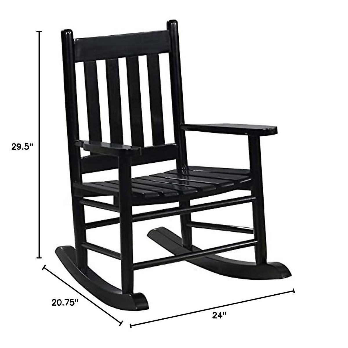 Pemberly Row Transitional Wood Slat Back Youth Rocking Chair in Black