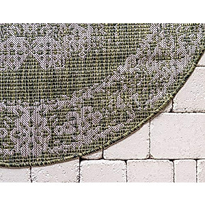 Unique Loom Outdoor Traditional Collection Area Rug - Timeworn (4' 1" Round, Green/ Gray)