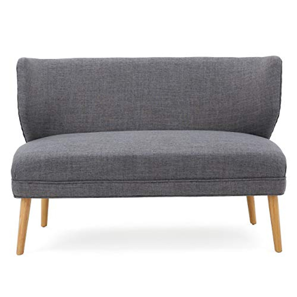 GDFStudio Christopher Knight Home Desdemona Mid-Century Modern Fabric Settee, Light Gray, Natural Finish