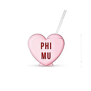 Sorority Shop Phi Mu Tumbler with Straw - Candy Heart Shaped 16 Oz Tumbler with Lid and Silicone Straw, Reusable Plastic Cup with Screen Printed Sorority Name for any Cold Drink