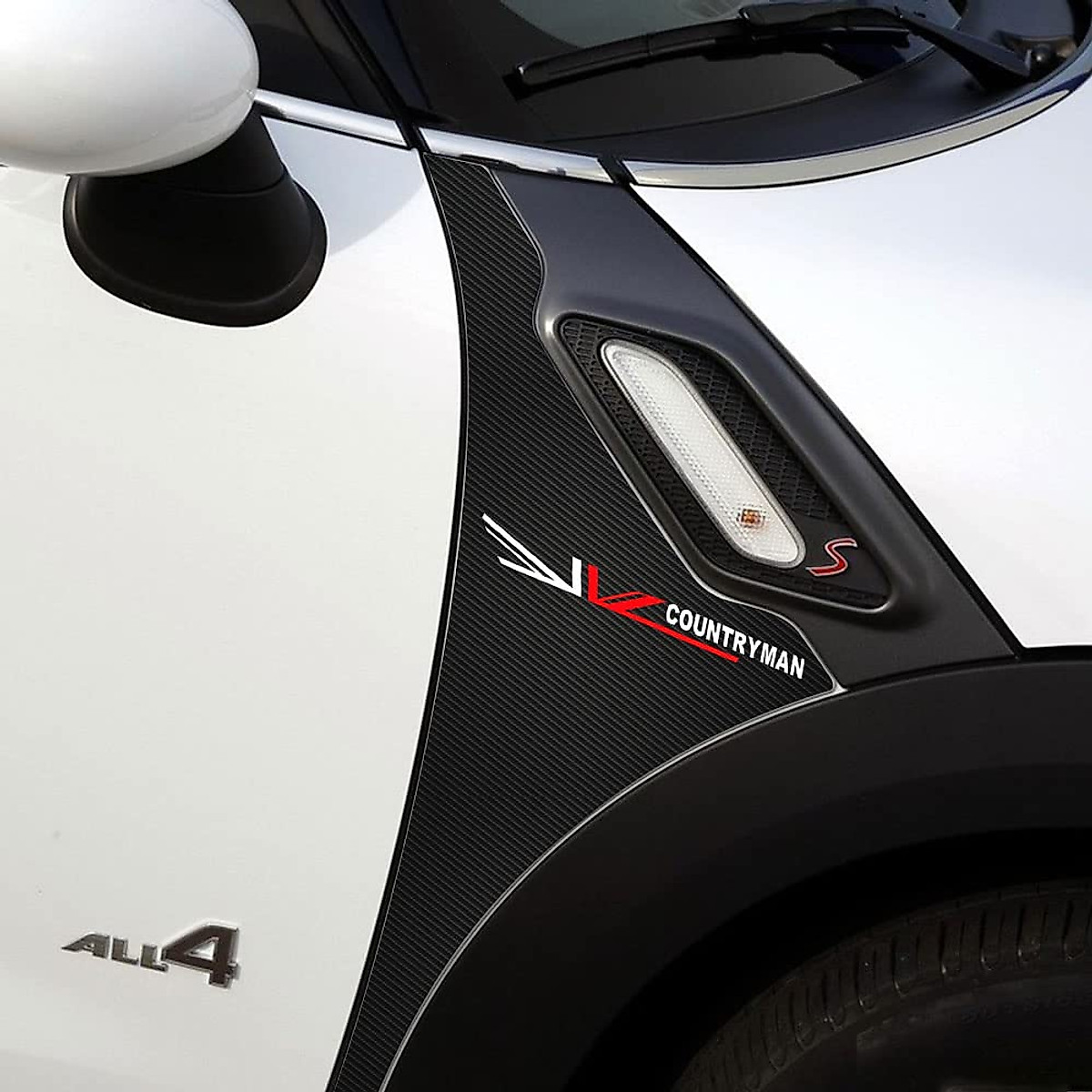 2pcs Fender Section Side Scuttles Vinyl Decal Stickers for Mini 1st Generation Countryman R60 2010-2016 (5D Carbon Fiber Pattern Black)