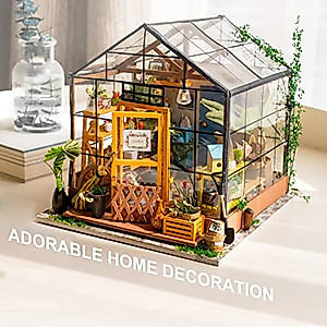 ROBOTIME DIY Dollhouse Wooden Miniature Furniture Kit Mini Green House with LED Best Birthday Gifts