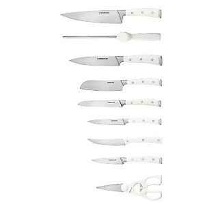 Farberware 15-Piece Forged Triple Rivet Knife Block Set, High-Carbon Kitchen Knife set with Ergonomic Handles, 15-Piece Set, Razor-Sharp Knife Set, White