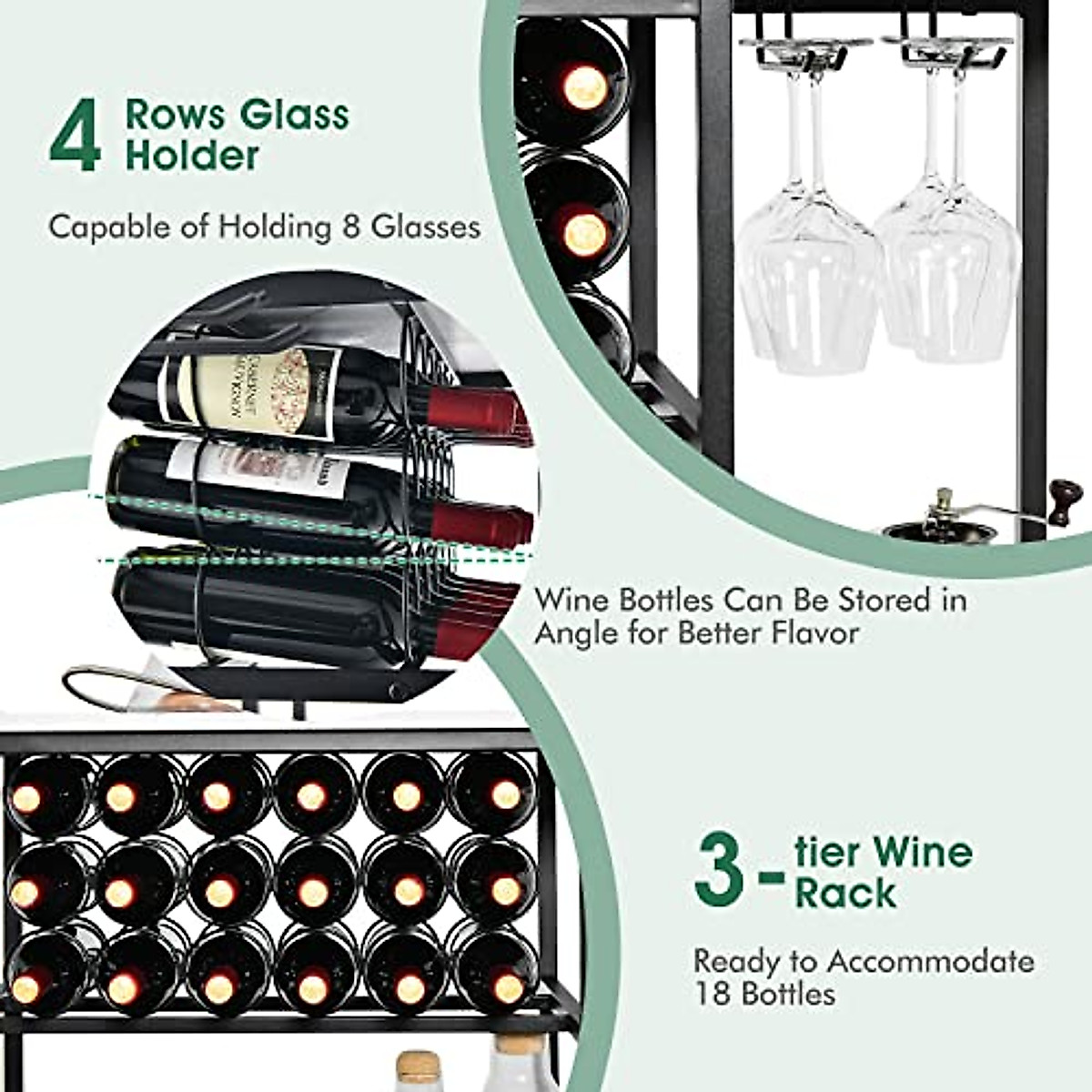 Giantex Wine Bar Cabinet, Wine Racks for 18 Bottles, Glass Holder, 47” Floor Stationary Island, Baker Rack, Storage Shelf for Kitchen, Dining Room, Living Room (White)