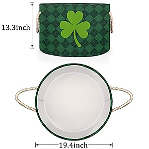 Green Clover Paid Background Large Round Baskets for Storage Laundry Baskets with Handles Blanket Storage Basket for Bathroom Shelves Bins for Organizing Nursery Hamper Girl Boy