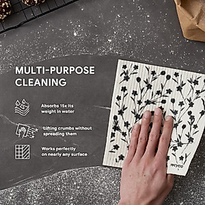 RECYCO Swedish Dishcloths for Kitchen | 5 Packs Geometric Washable Dish Rags | Cellulose Reusable Cleaning Paper Towels | Absorbent Counter Dish Cloth Sponge Kitchen Wipes, 8" L x 7" W