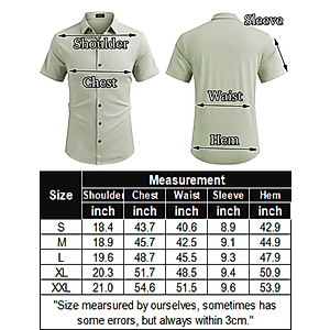 COOFANDY Men's Summer Untucked Stretch Shirt Casual Button Down Short Sleeve Muscle Shirts Light Green