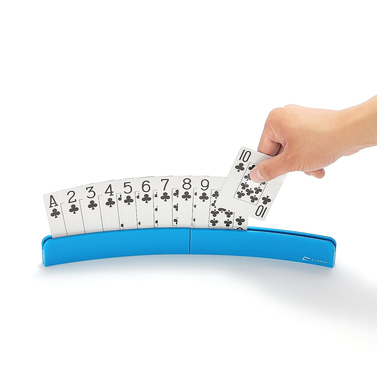 4 Pack Cards Holder for Playing Cards, 13.3" Plastic Tray Rack Organizer for Kids, Seniors, Little Hands, Arthritis, Hands Free Playing Cards Holder Ideal for Bridge Canasta Strategy Card Playing-Blue