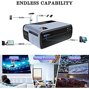 4K Support Mini Projector WiFi and Bluetooth, Native 1080p LED Projector Outdoor Portable Home Theater, Android 9.0 with Apps Wireless Casting, Auto Keystone Projectors Support TV Stick/PPT/DVD/Laptop