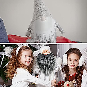 Juinte 12 Pcs Gnome Beards for Crafting Faux Fur Fabric Precut Gnomes Beards Handmade Dwarf Beard 20 Pcs Unfinished Wooden Balls for Xmas Decor