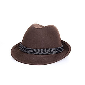 Alpine Holiday Oktoberfest Wool Bavarian Fedora Hat - Brown Color - Size Large (L)