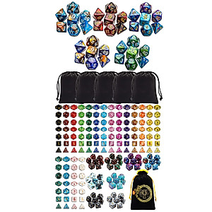 CiaraQ Polyhedral Dice Set with Black Pouches, Compatible with Dungeons and Dragons DND RPG MTG Table Games
