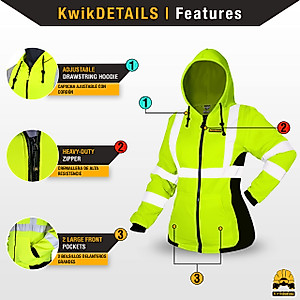 KwikSafety - Charlotte, NC - ROGUE Safety Jacket for Women [NO FUZZ BALLS] Class 3 ANSI OSHA Reflective Hi Vis Womens Fleece Hoodie/Yellow Medium