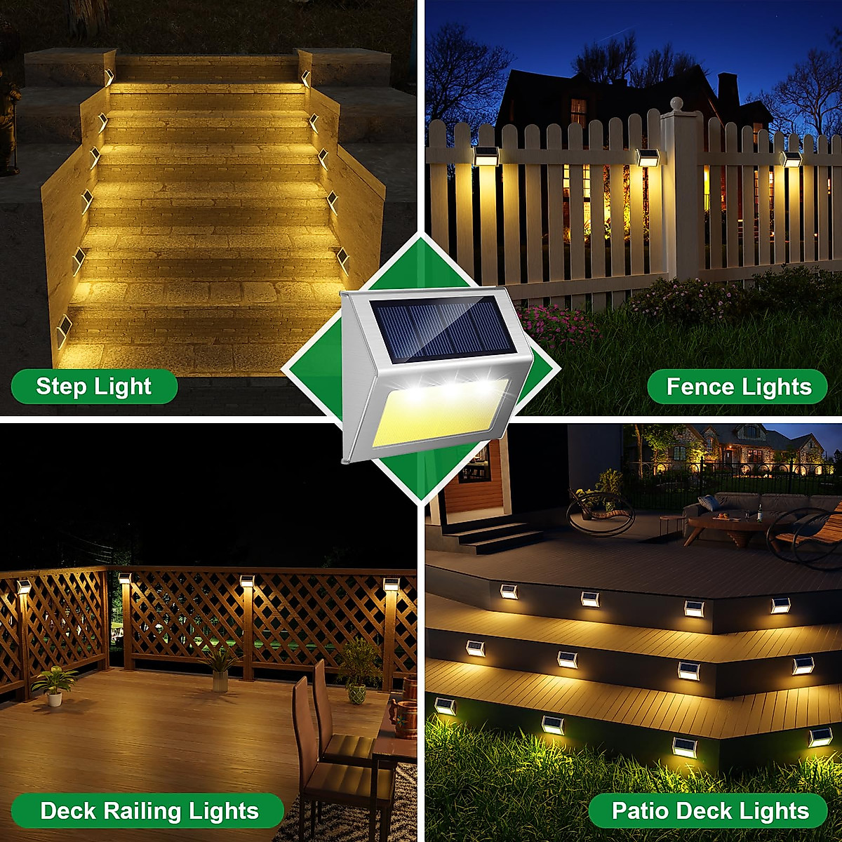 JSOT Solar Lights Outdoor for Deck,Waterproof Solar Powered Steps Light Outdoor Wireless LED Lamp Fence Lighting Walkway Patio Stair Garden Path Rail Backyard Fences Post 8 Pack Warm White