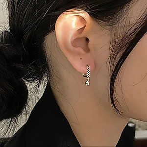SLUYNZ 925 Sterling Silver U Hoop Earrings for Women Square Hoop Earrings Minimalist Chain Earrings Small Ball Dangly Hoop Earrings (A-Silver)