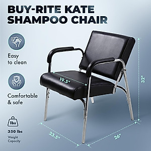 Buy-Rite Kate Auto Reclining Shampoo Chair, Portable Salon Chair with Auto-Recline Seat Back, Heavy Duty Chrome Arms and Extra Thick Seat, Black, SY-92272