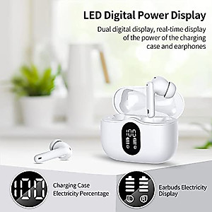 Wireless Earbuds Bluetooth Headphones LED Power Display Earphones Active Noise Cancelling Ear Buds with Charging Case Bluetooth 5.3 Hi-Fi Stereo in-Ear Earbuds for iPhone/Android/Windows (White)