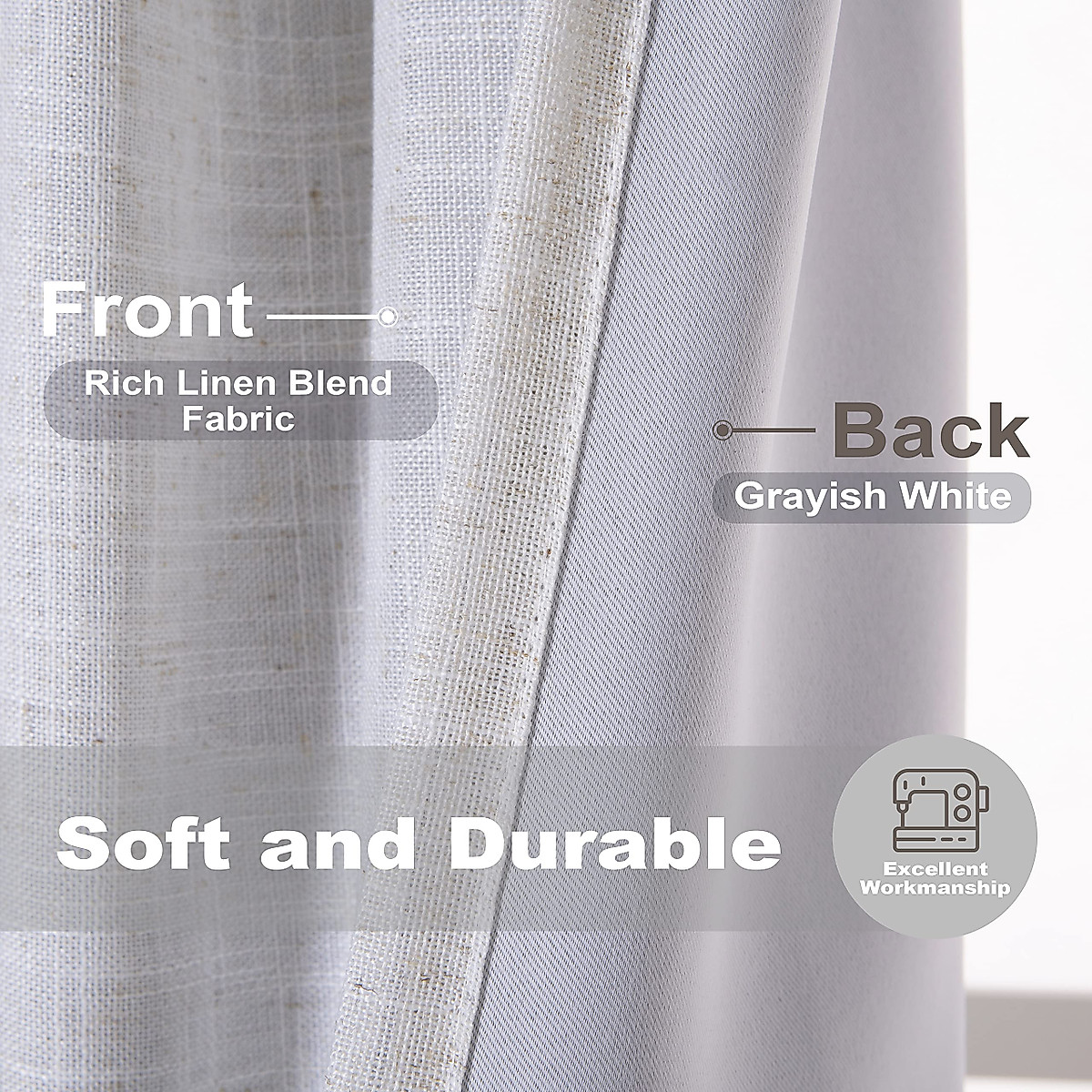 DriftAway Twist Tab Linen Textured Lined Thermal Insulated Blackout Linen Curtains Solid Farmhouse and Modern Rustic Curtains for Living Room Bedroom 2 Panels 52 Inch by 84 Inch Ivory