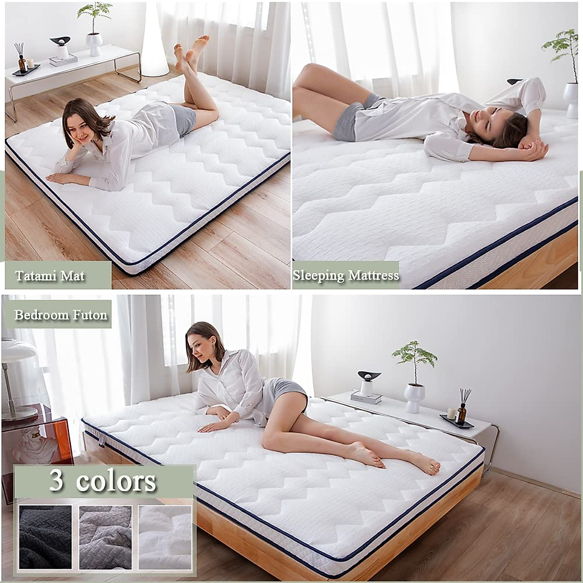 GYK Thicken Memory Foam Mattress Topper,Foldable Camping Road Trip Japanese Floor Futon,Tatami Mat Sleeping Pad,Knitted air Layer Cotton Fabric,Four-Sided Has Breathable Mesh,Cool Sleep