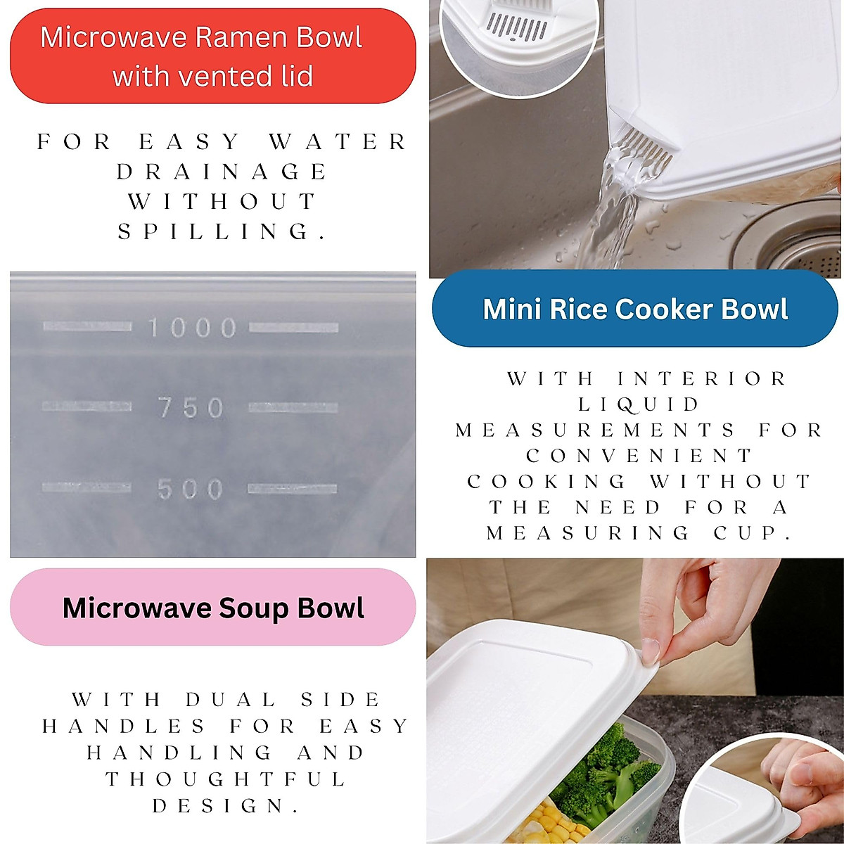 Microwave Rice Cooker Small ,Microwaveable Safe Ramen Cooker and Vegetables Steamer with Steam Release Vent, Marked Measurement Ideal for Dorm Room Essentials for Girls Boys.Tupperware Microwave Rice