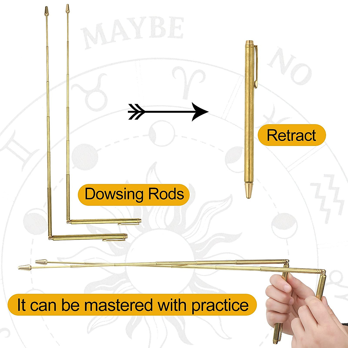 Pendulum Board Dowsing Kit with 3 Pcs Wooden Spirit Board Talking Board,1 Metaphysical Message Crystal Pendulum Necklace,2 Pcs Retractable Copper Dowsing Rods for Ghost Hunting, Energy Healing