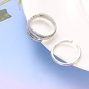 JOERICA 925 Sterling Silver Rings for Women Adjustable Feather Ring Statement Leaf Ring Open Stackable Plain Wedding Band Ring