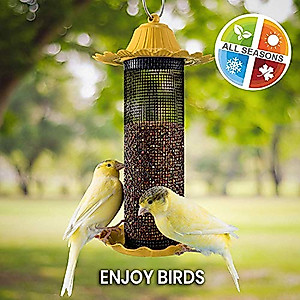 Finch Bird Feeders For Outside [Set of 2] 0.7 LB Capacity Yellow Wild Bird Feeders, Seeds Attracts Small Birds To Backyard & Garden. Tube Bird Feeders For Outdoors.