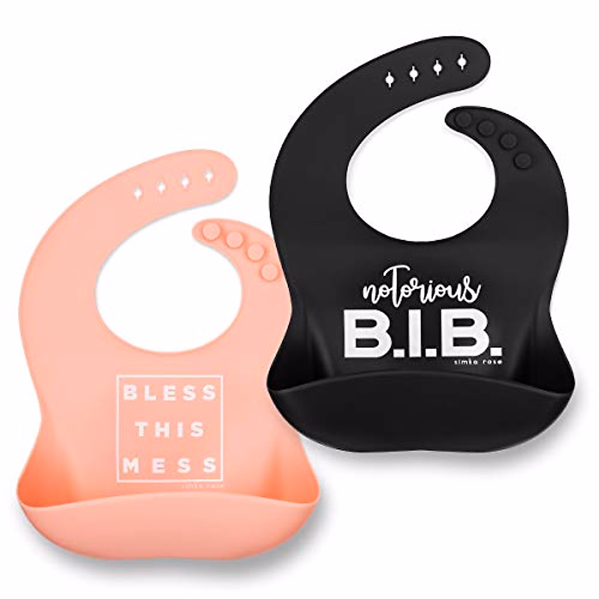 Simka Rose Silicone Bibs for Babies - Toddlers High Chair Dining Table and Restaurants - Silicone Baby Bibs with food catcher Adjustable Soft Catch all Bib with Pouch Baby Led Weaning for Boys & Girls