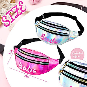 7 Pcs Bride Fanny Pack Bachelorette Bridesmaid Pack Holographic Belt Laser Waist Bag with Adjustable Belt for Women Wedding Bridal Shower Party Favors