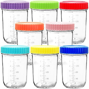 Youngever Glass Baby Food Storage, 8 Ounce Baby Food Glass Containers with Airtight Lids, Glass Jars with Lids, 8 Assorted Colors