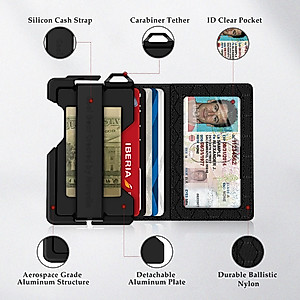 MURADIN Tactical Minimalist Wallet for Men, Slim RFID-Blocking Metal Card Holder, Front Pocket Men’s Leather Dapper Bifold Wallet with Money Clip Grid