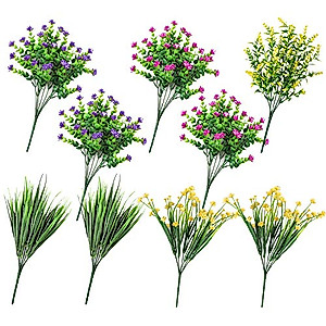 Ageomet 9pcs Artificial Flowers Outdoor UV Resistant Plastic Faux Flowers in Bulk Fake Flowers for Home Decor Outside Cemetery Indoor Vase Pots Hanging Planters Decoration