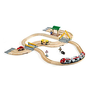 BRIO World - 33209 Rail & Road Travel Set | 33 Piece Train Toy with Accessories and Wooden Tracks for Kids Ages 3 and Up