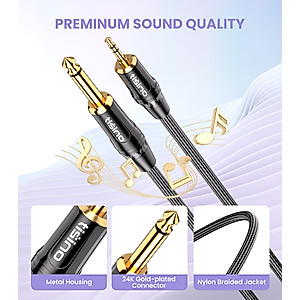 tisino 1/4 Mono to 1/8 Stereo Cable, 3.5mm TRS Stereo to 1/4 inch TS Mono Interconnect Cable (Mono to Stereo Adapter) - 10 feet